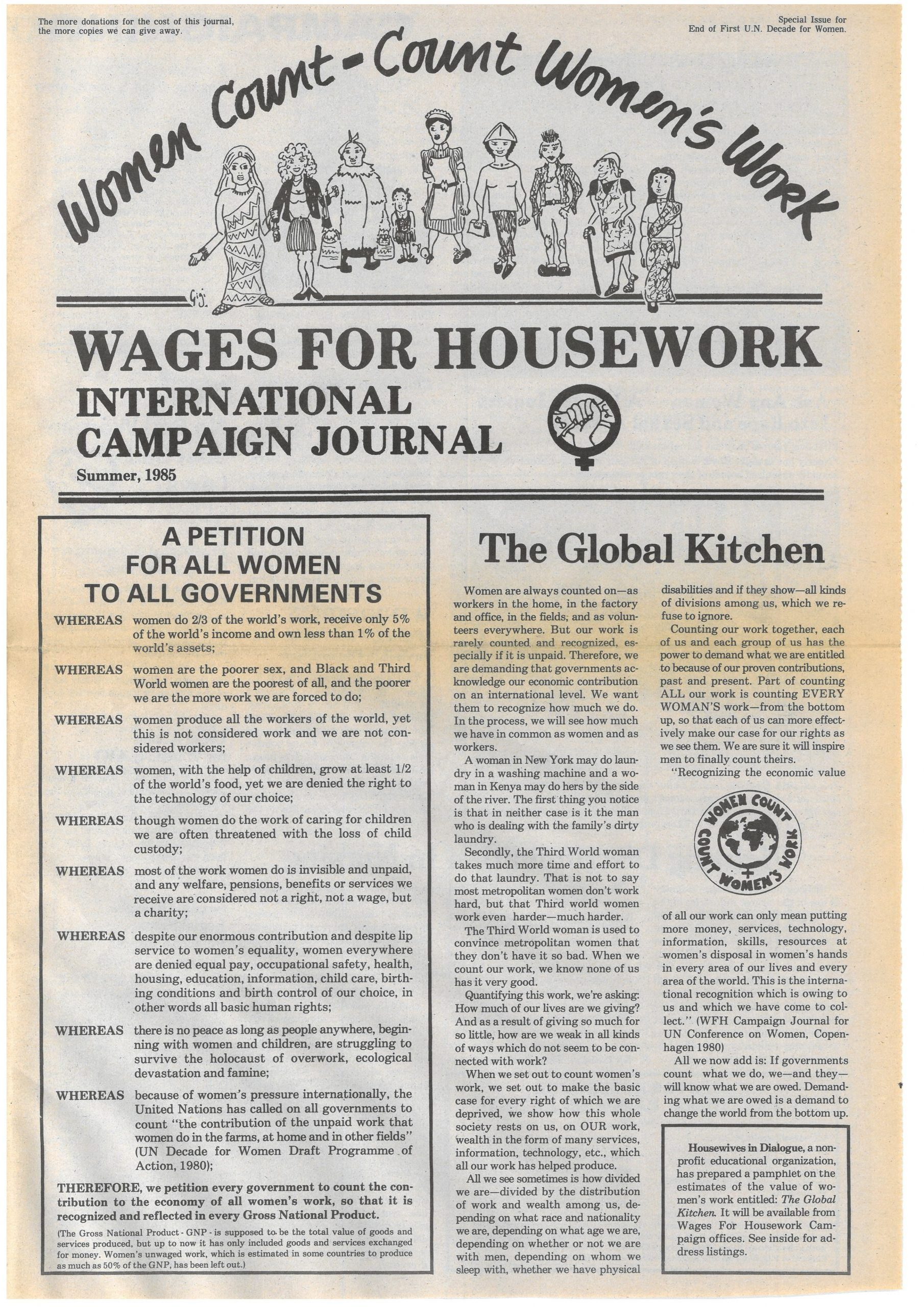 Wages for Housework, International Campaign Journal, Summer 1985 ...