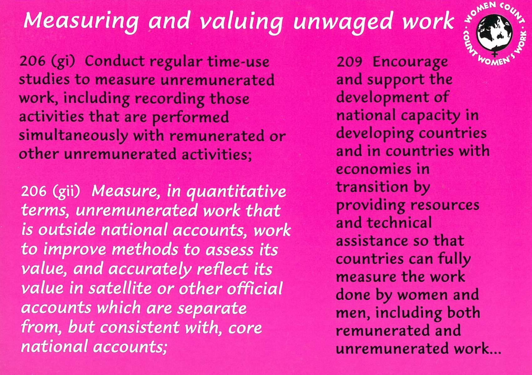 Measuring and valuing unwaged work. Women Count, count women’s work ...
